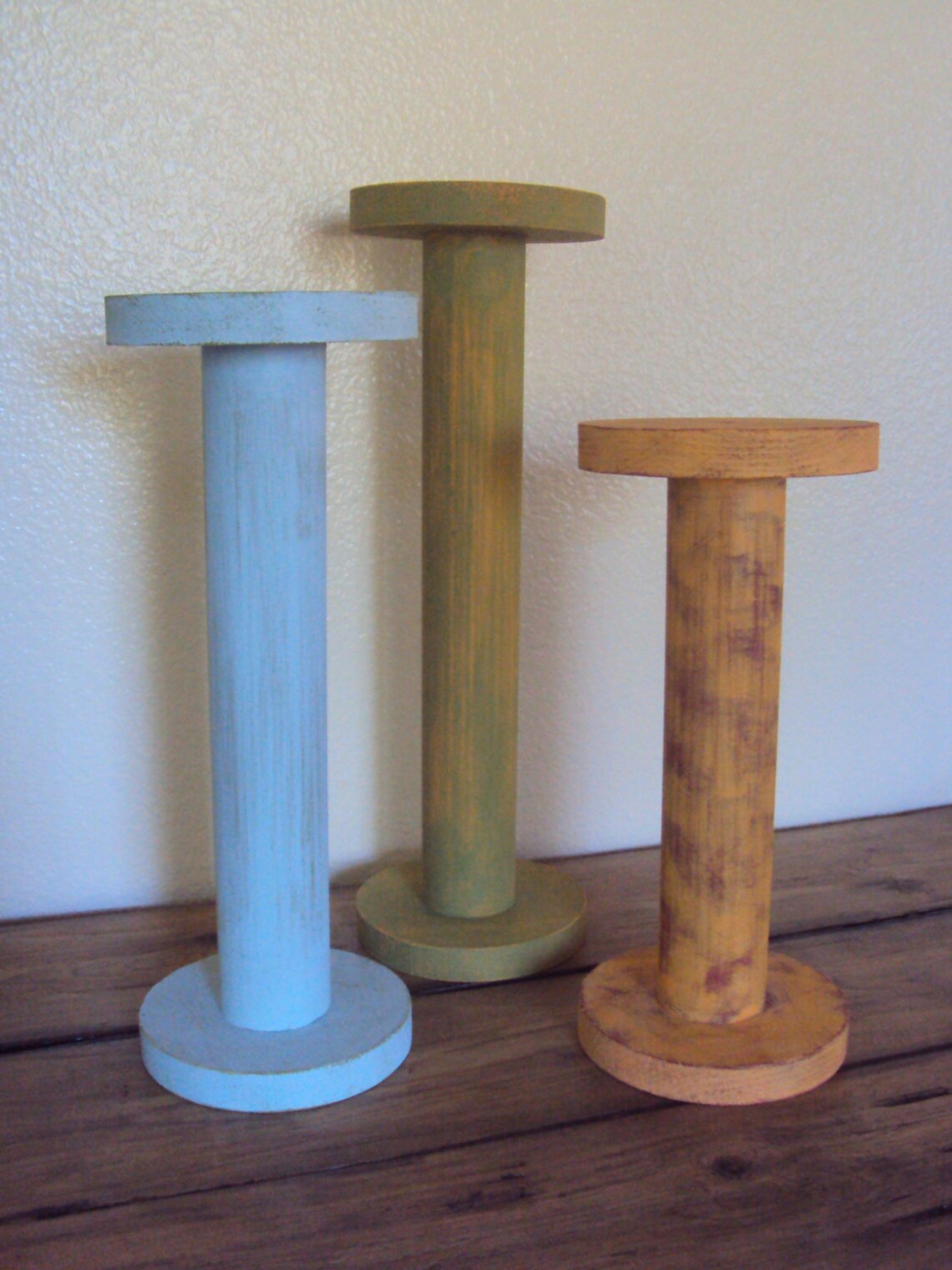 Large Spool Candle Holders Set of 3 Farmhouse Plant Stands | Etsy