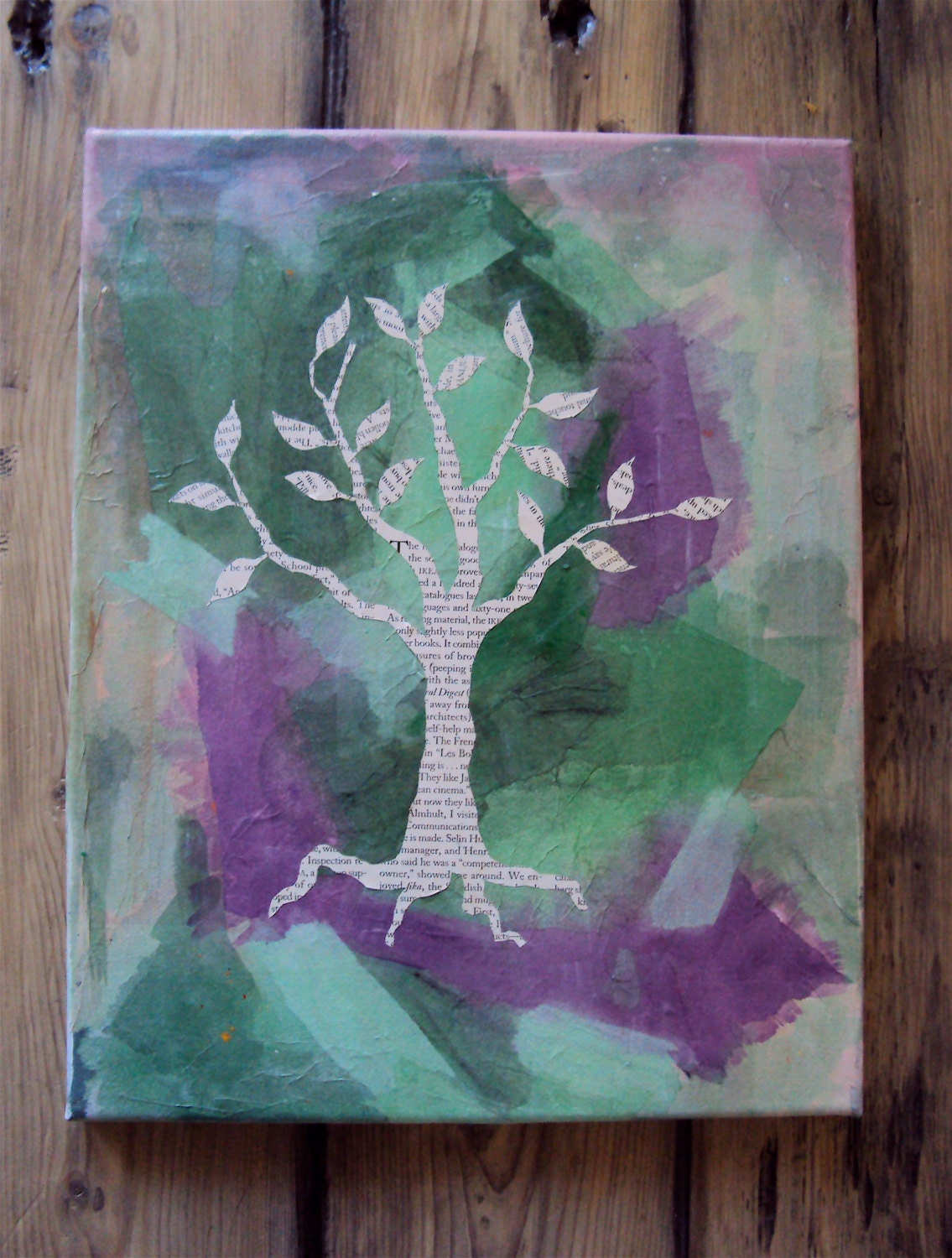 Bohemian Newspaper Tree 11 x 14 Original Mixed Media | Etsy