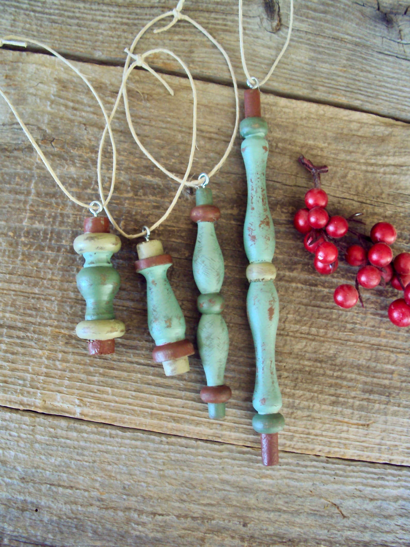 Set of 4 Shabby Farmhouse Spindle Ornaments Primitive | Etsy