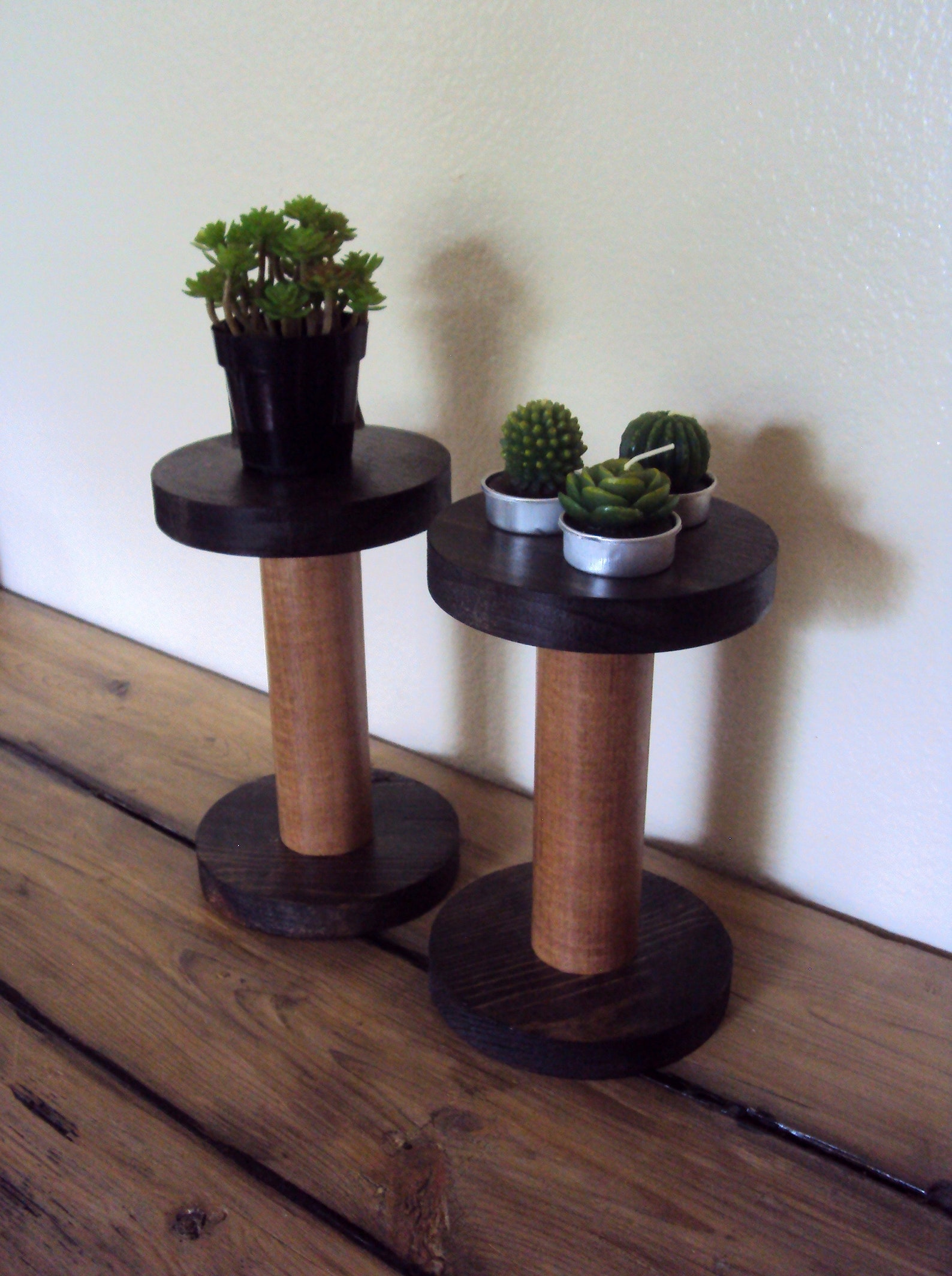 Two Industrial Wooden Spools Indoor Plant Stands Primitive - Etsy
