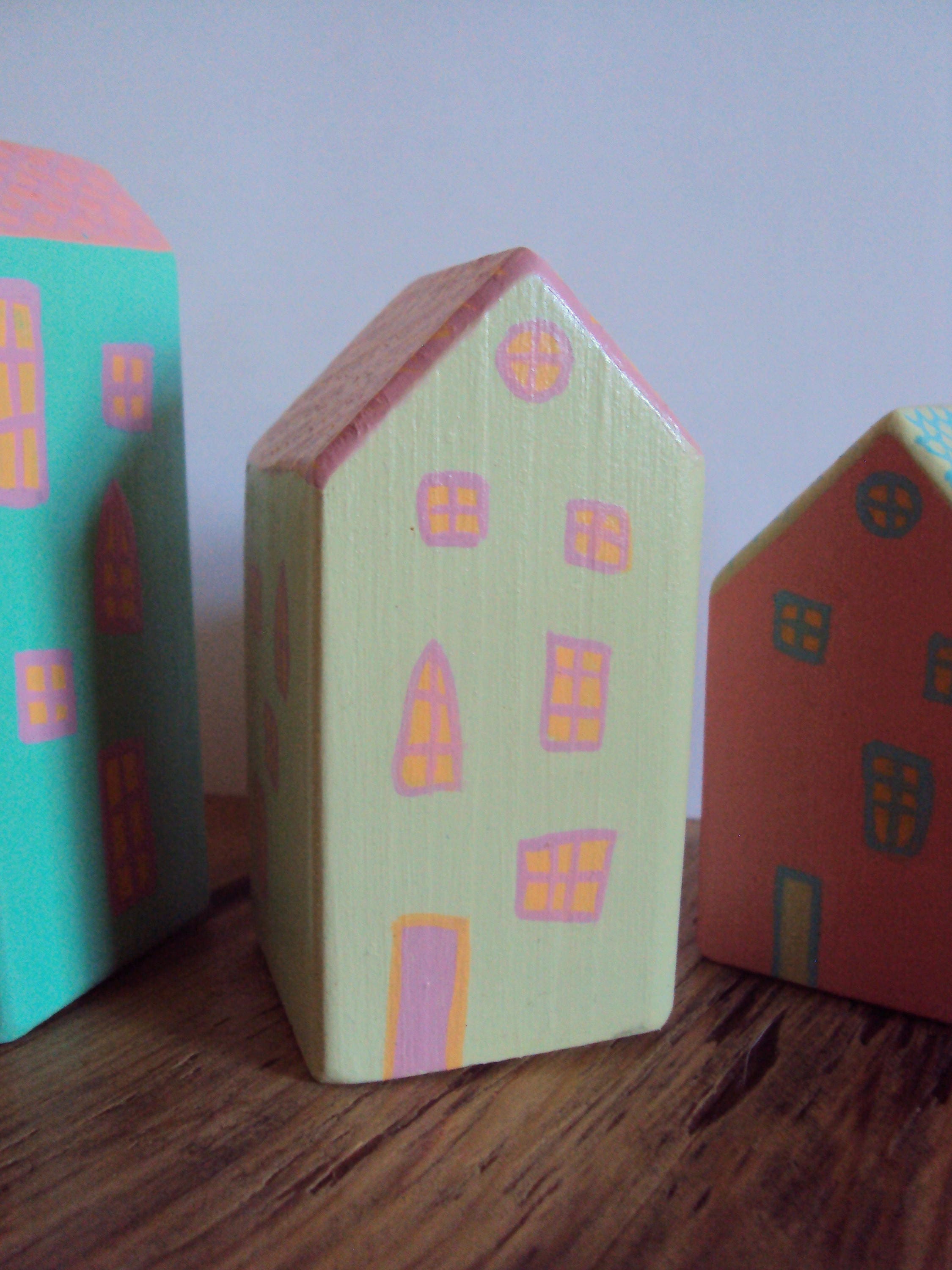 Colorful Miniature Houses Pastel Folk Cottages Tiny Wooden - Etsy