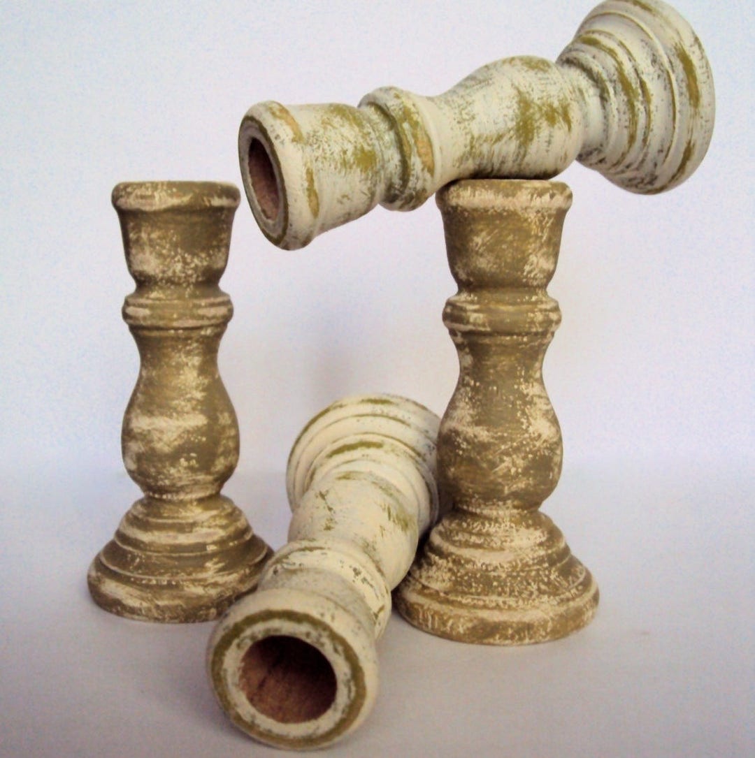 Tiny Shabby Distressed Candlesticks Set of 4 Little Chime Candle ...