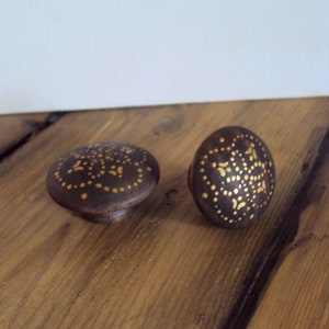Black + Gold Knobs - Set of Bohemian Wood Cabinet Cupboard Knobs ...