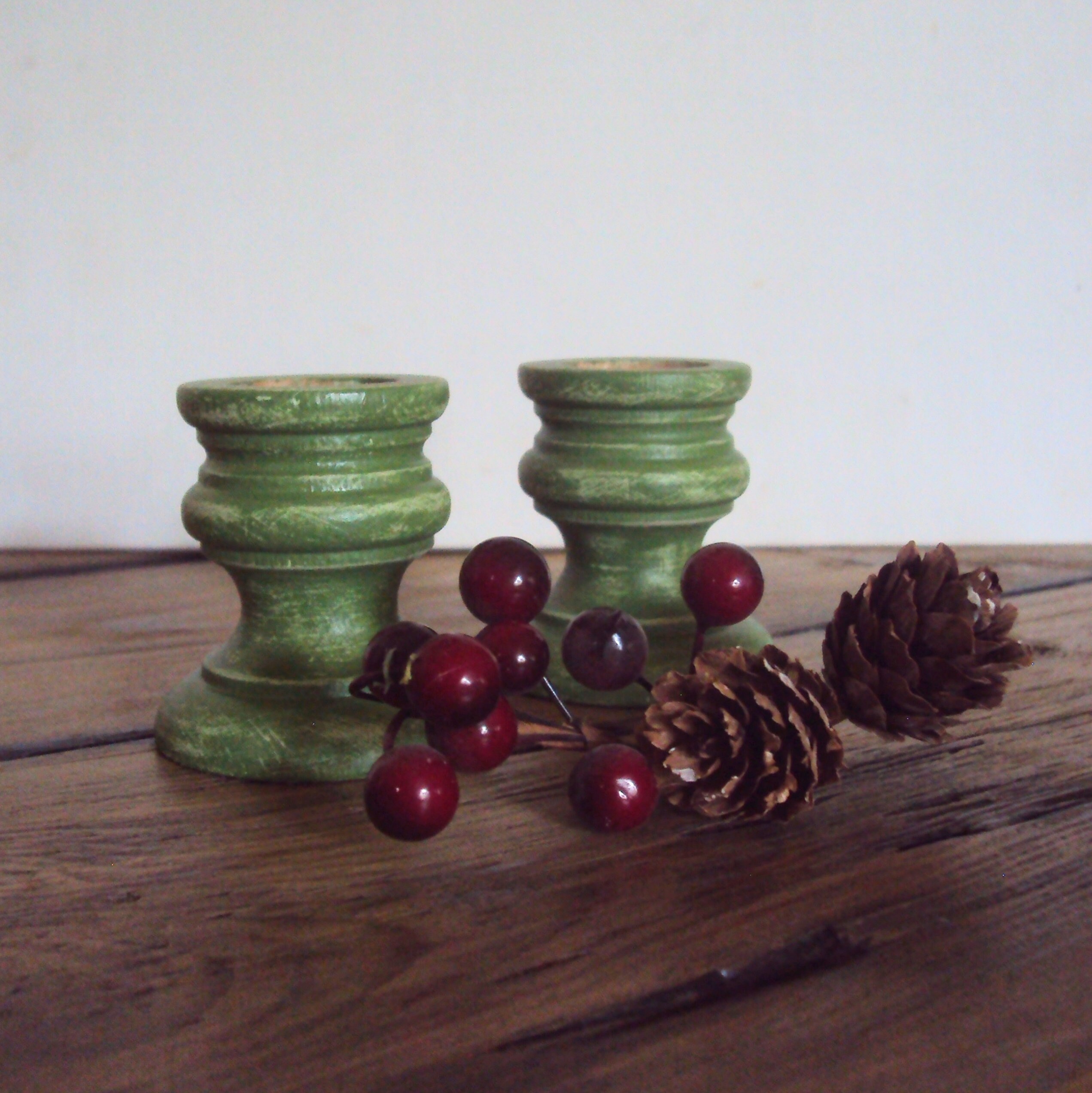 Small Green Candle Cups Primitive Taper Candlestick Holders | Etsy