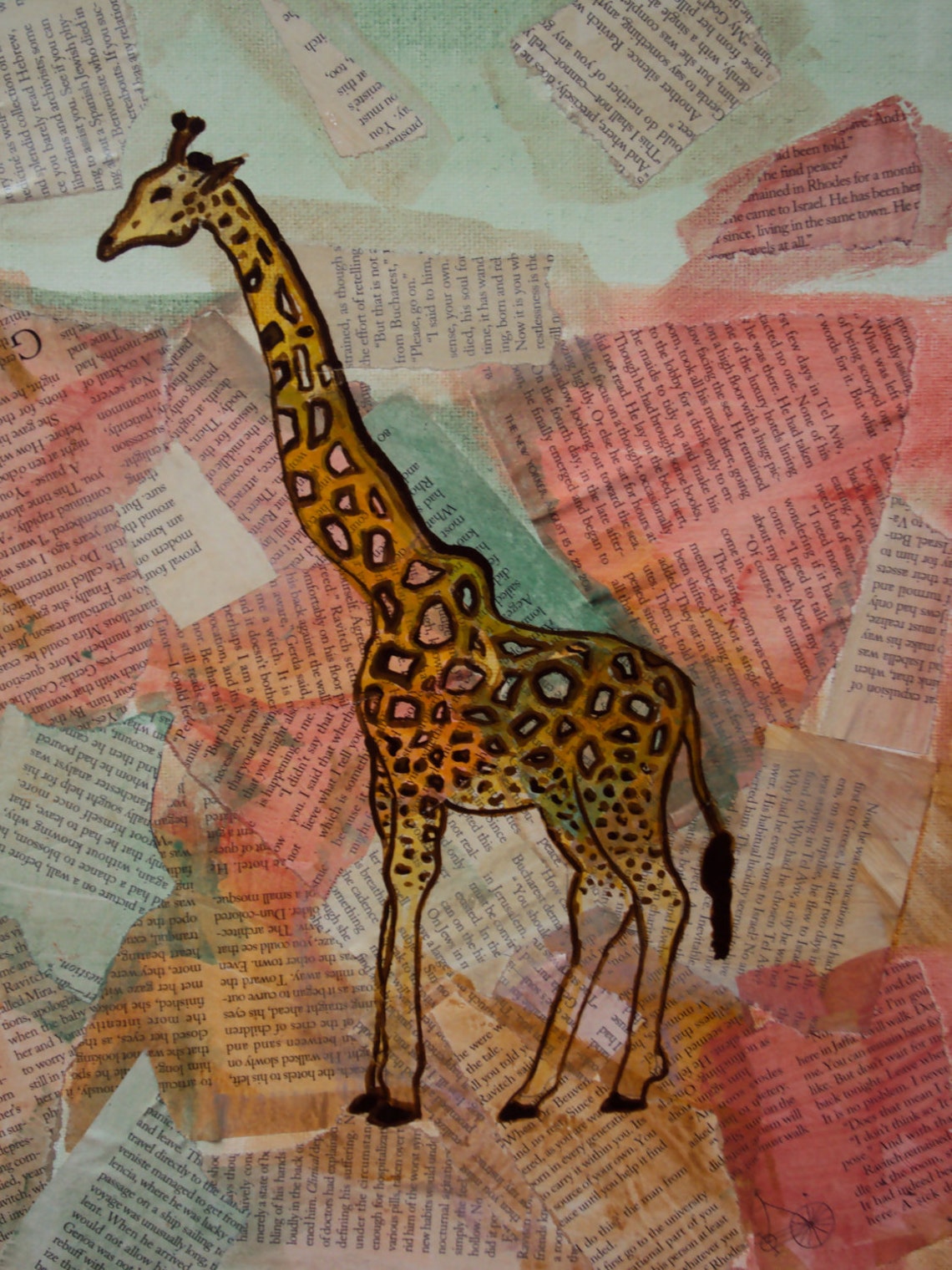 Pastel Giraffe Collage - Whimsical Nursery Art - Pastel Newsprint Wall ...