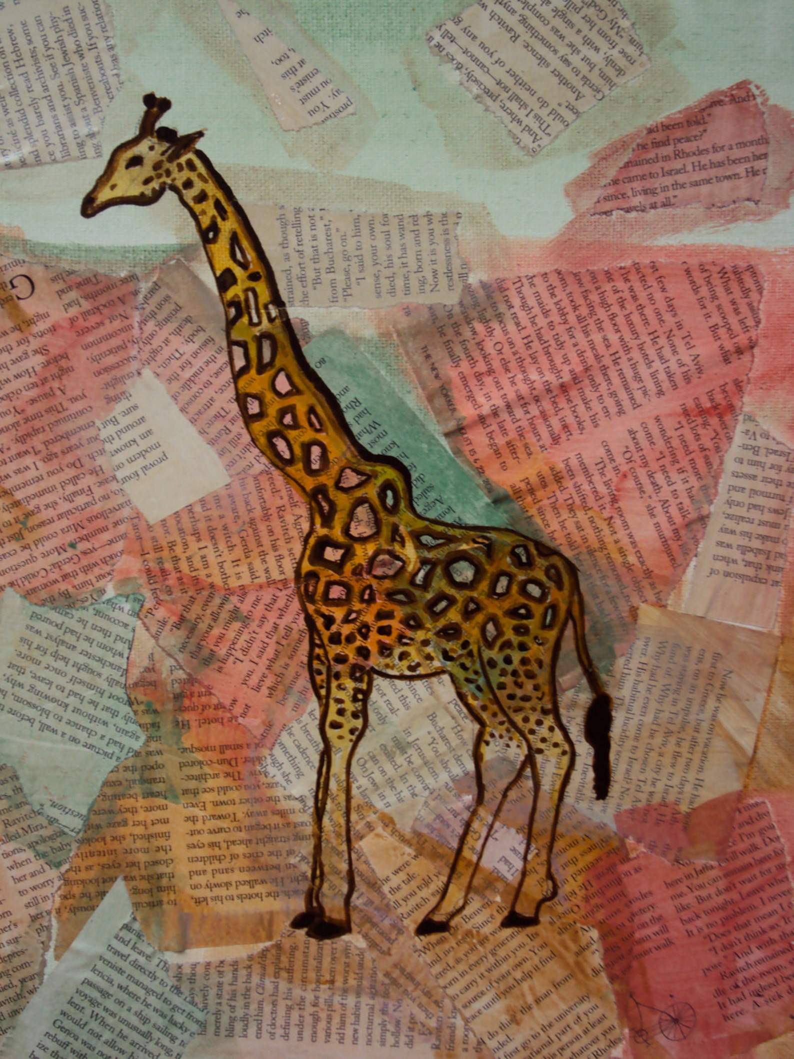Pastel Giraffe Collage Whimsical Nursery Art Pastel | Etsy