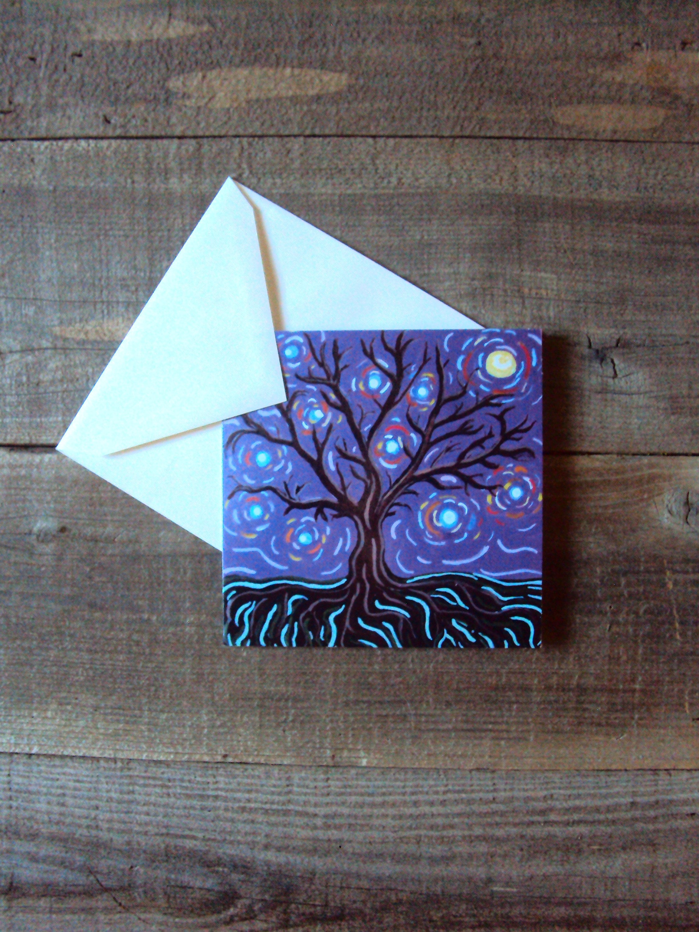 Folk Art Tree Oversized Greeting Card - Whimsical Blank Art Card ...