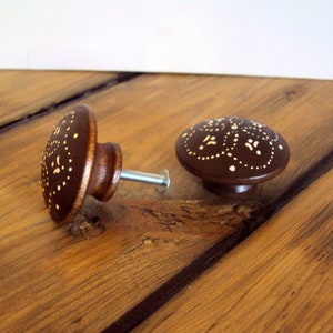 Set of Two Bohemian Knobs Brown White Wood Cabinet Cupboard Knobs ...
