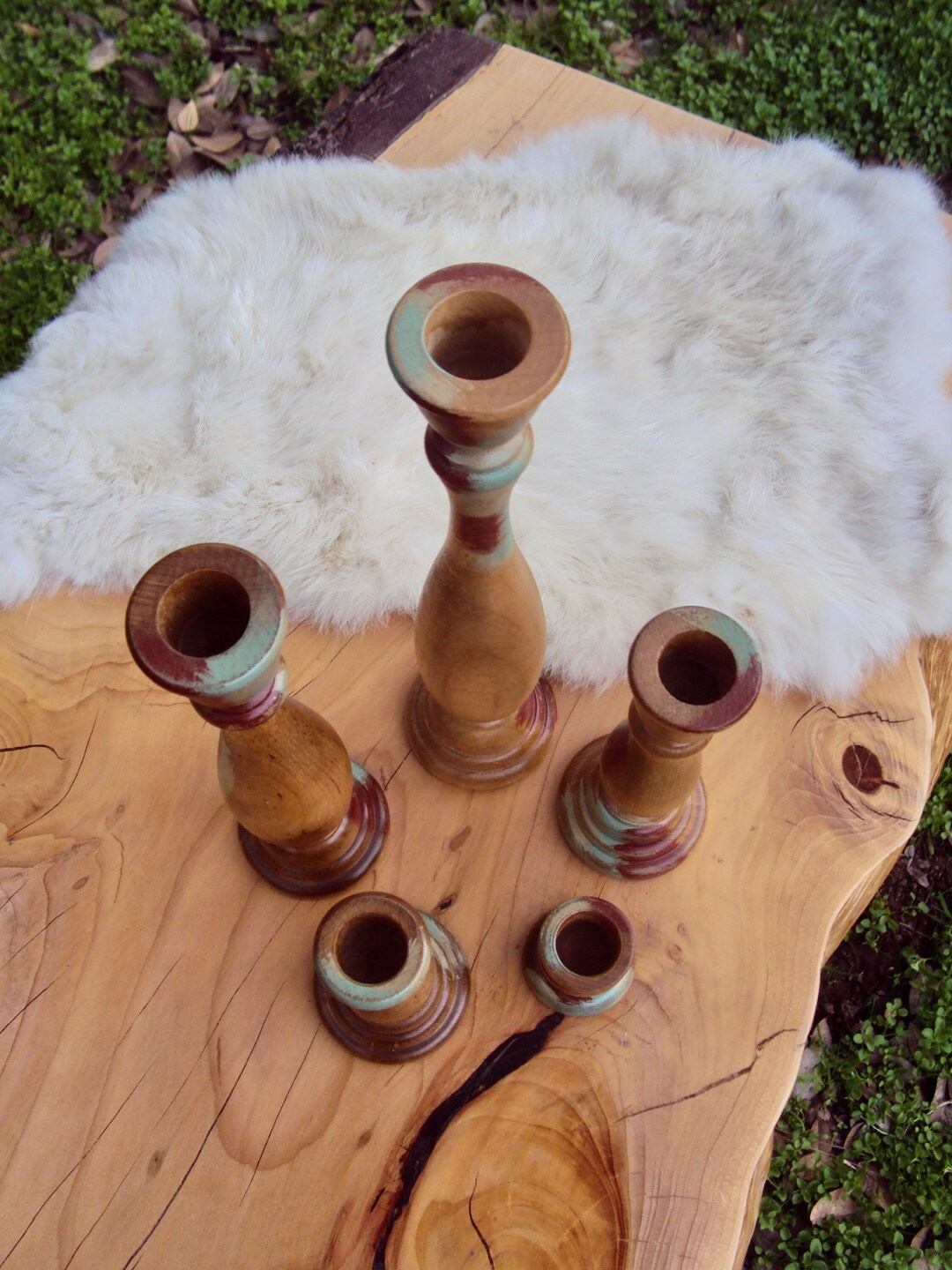 Rustic Cottagecore Candlestick Set Winter Mantel Yule Decor Primitive ...