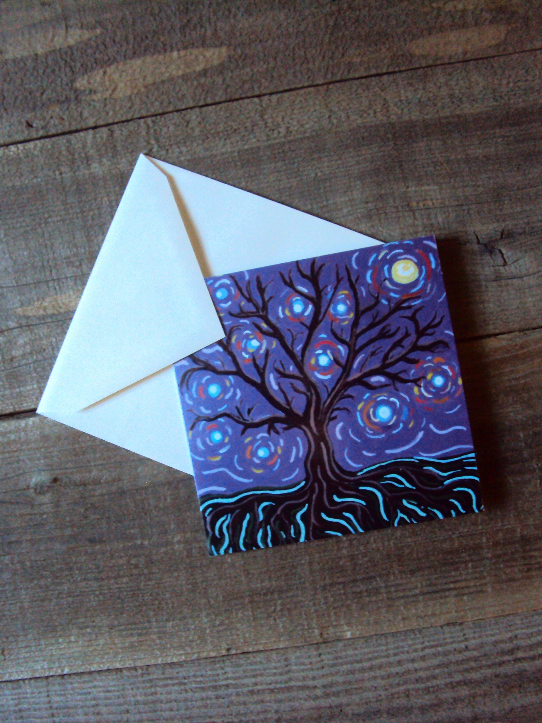 Folk Art Tree Oversized Greeting Card Whimsical Blank Art | Etsy