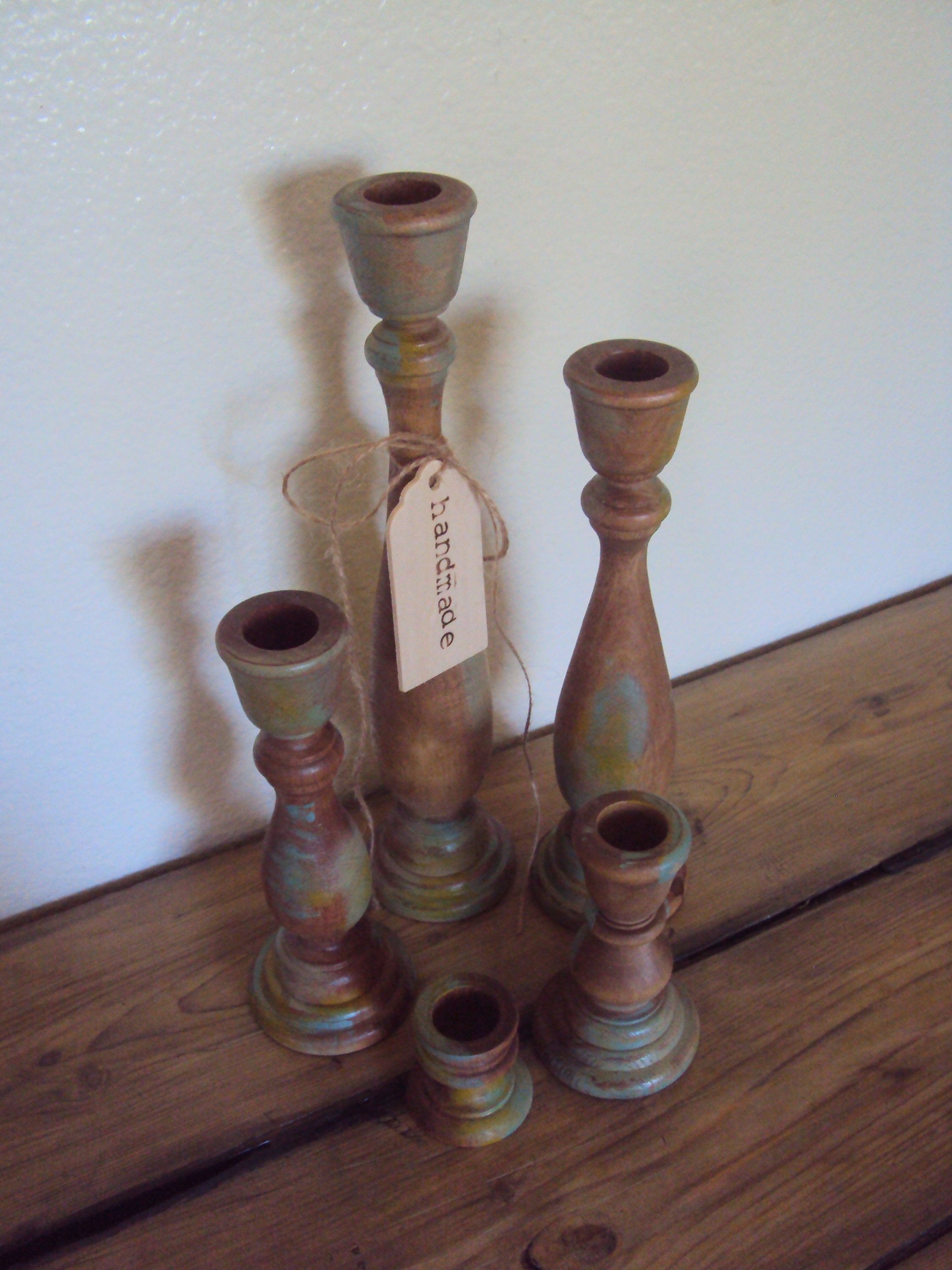 5 Piece Bohemian Candlestick Set Rustic Farmhouse Chic | Etsy
