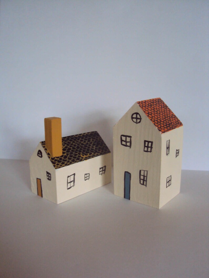 Miniature Folk Art House - Tiny Folk Figurine - Little Wooden Village ...