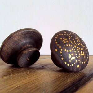 Black + Gold Knobs - Set of Bohemian Wood Cabinet Cupboard Knobs ...