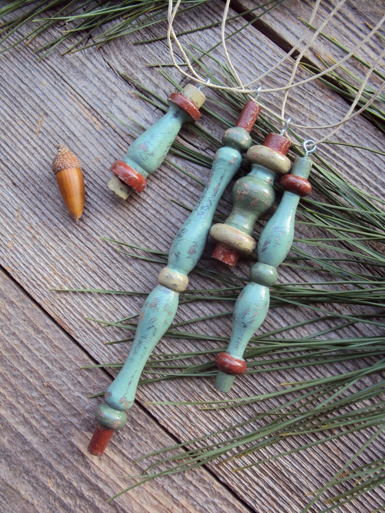 Set of 4 Shabby Farmhouse Spindle Ornaments Primitive | Etsy