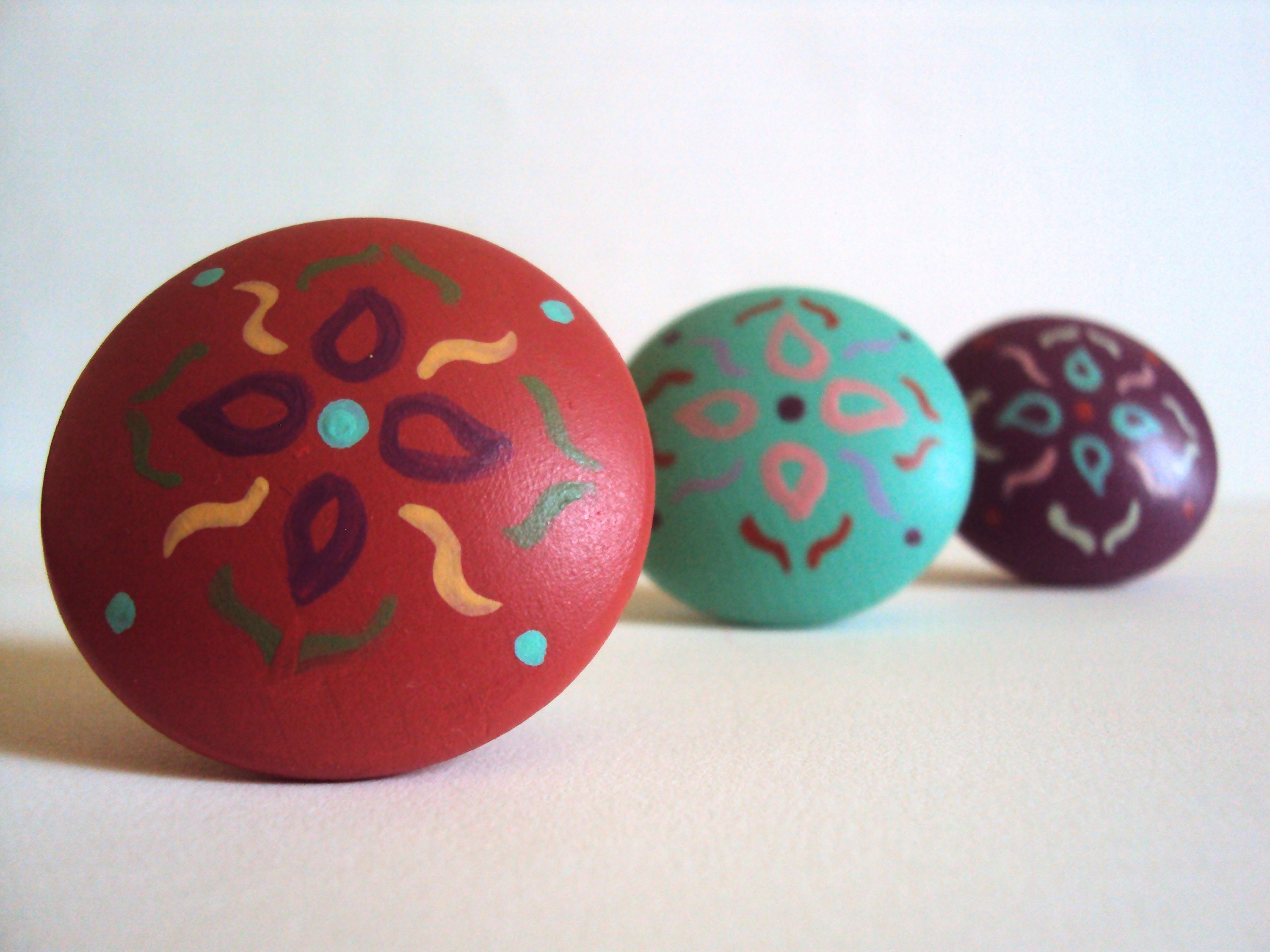 Three Floral Drawer Pulls Wooden Boho Dresser Knobs Hand | Etsy