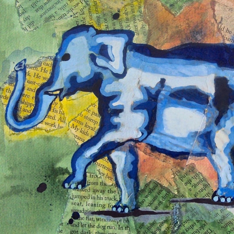 Bold Maximalist Elephant Painting Colorful Animal Art for - Etsy