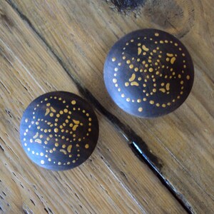 Black + Gold Knobs - Set of Bohemian Wood Cabinet Cupboard Knobs ...