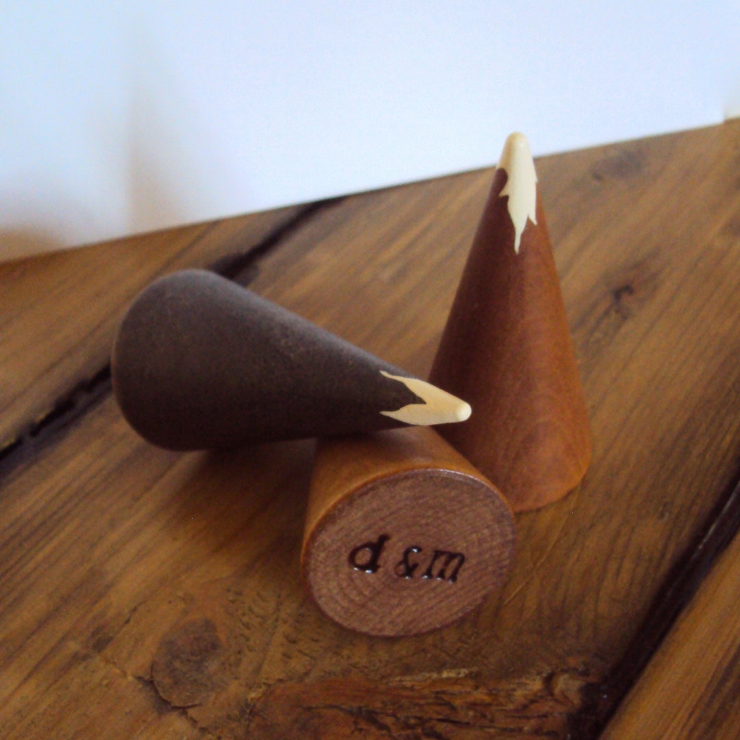 Custom Initials Mountain Ring Cone - Wood Wedding Ring Holder ...