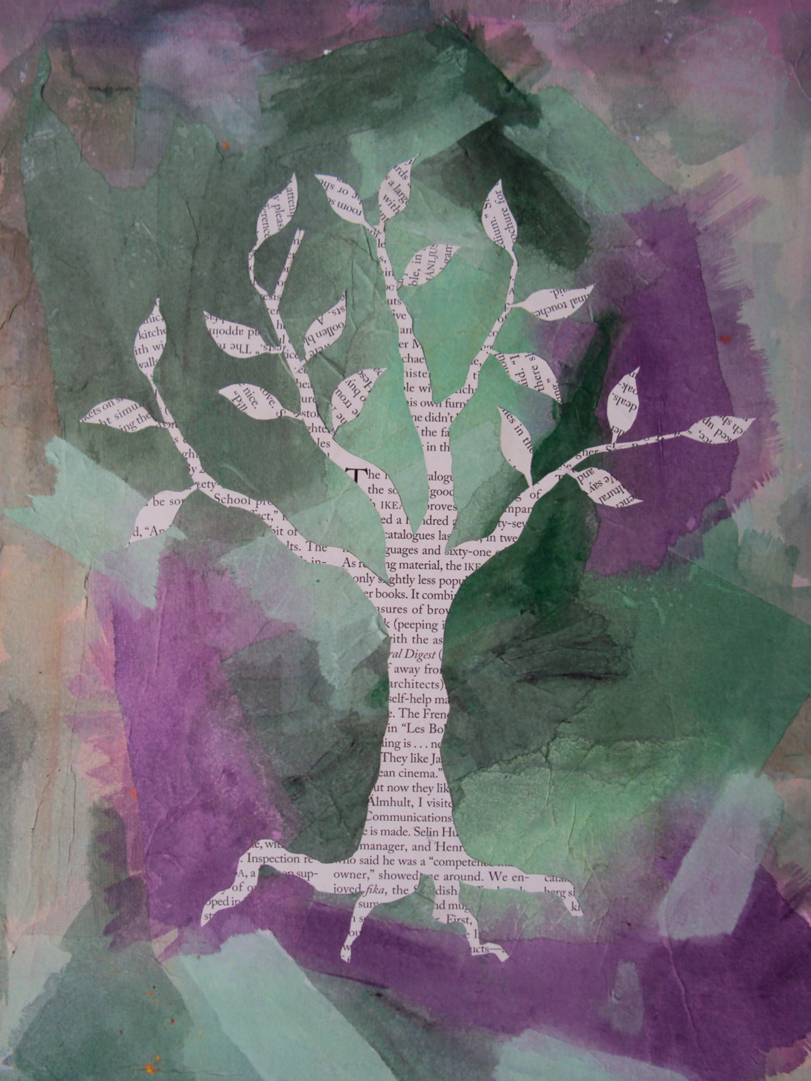 Bohemian Newspaper Tree 11 X 14 Original Mixed Media - Etsy