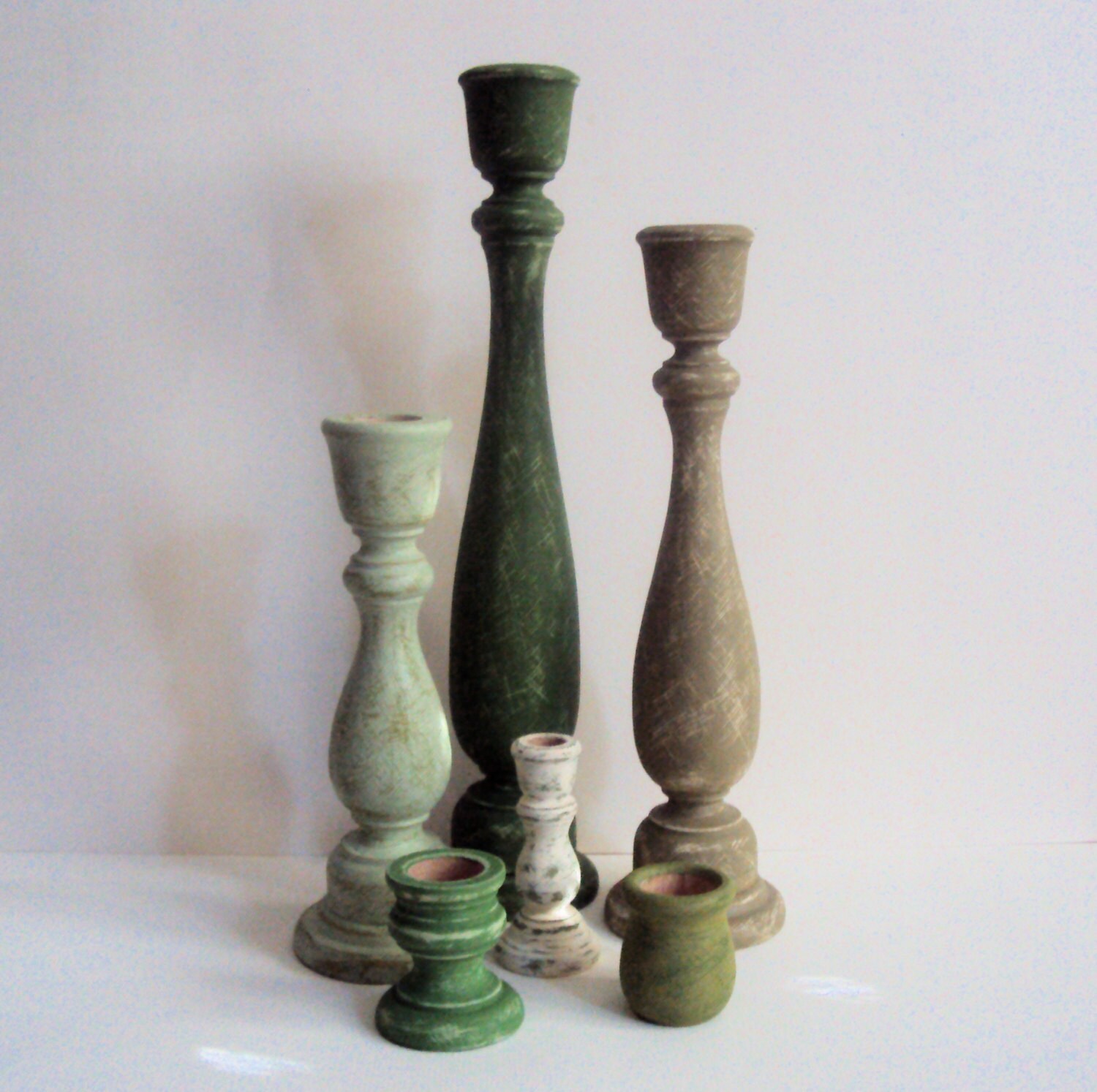 Shabby Woodland Chic Candlesticks Rustic Green St Patrick | Etsy