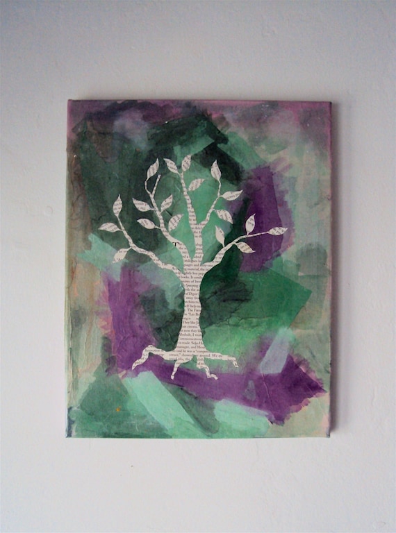 Bohemian Newspaper Tree 11 X 14 Original Mixed Media - Etsy