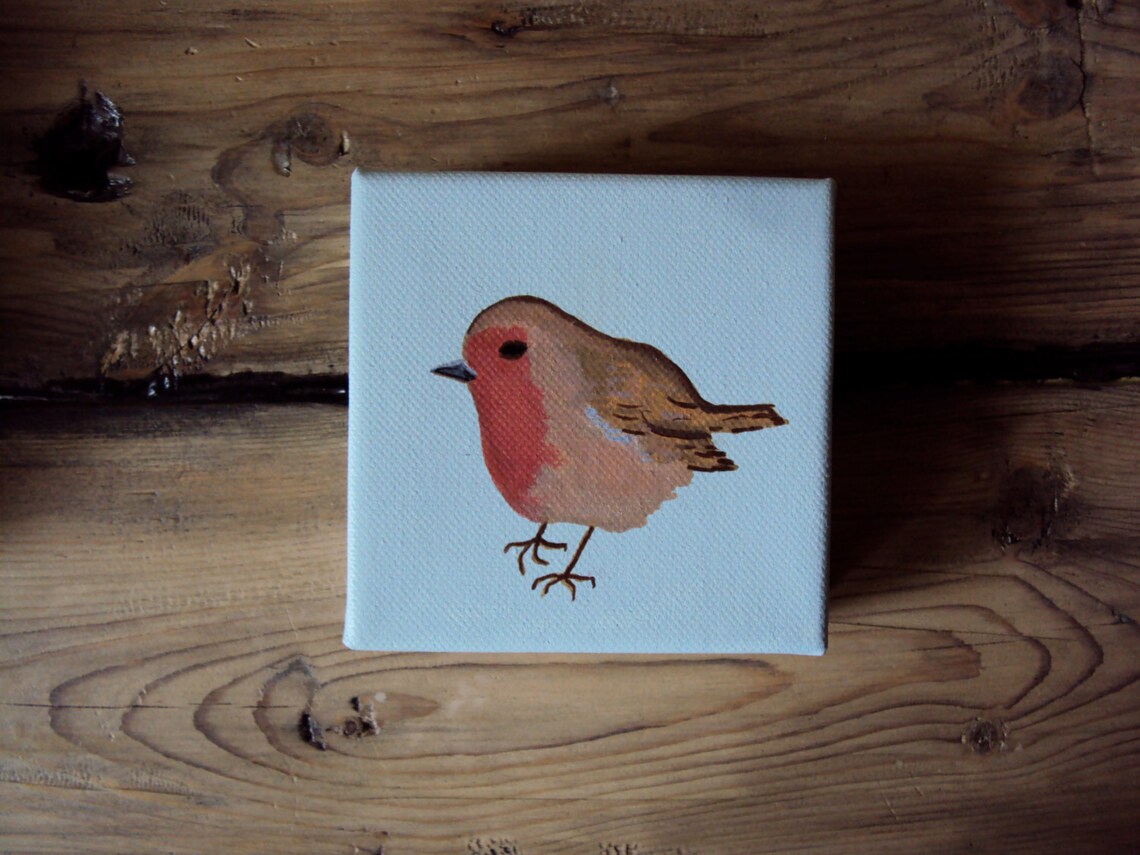 Original Robin Painting on Canvas Bird Lover Gift Rustic - Etsy