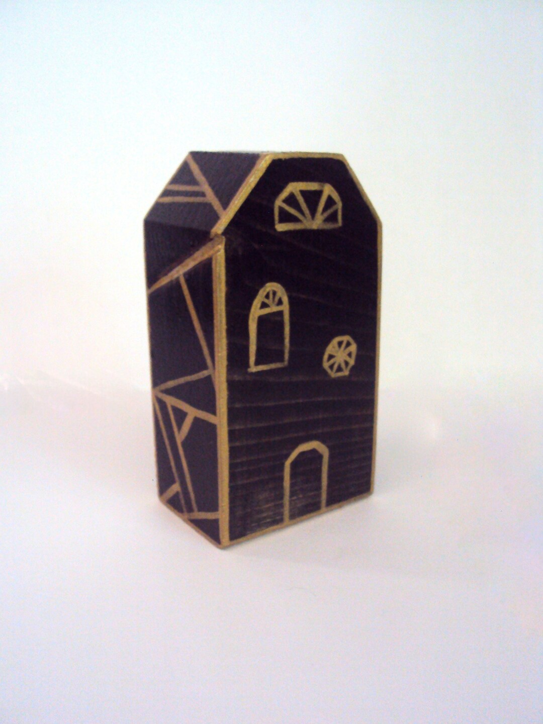 Gold & Ebony Wood House Figurine - Contemporary Abstract Decor ...