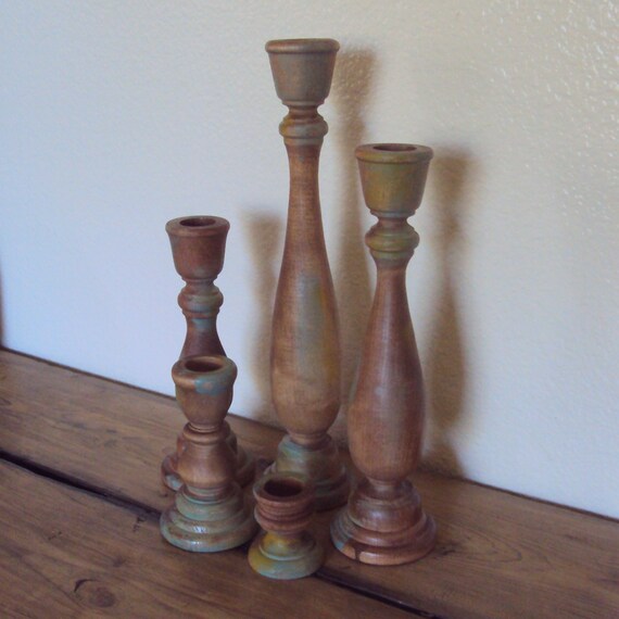 5 Piece Bohemian Candlestick Set Rustic Farmhouse Chic - Etsy