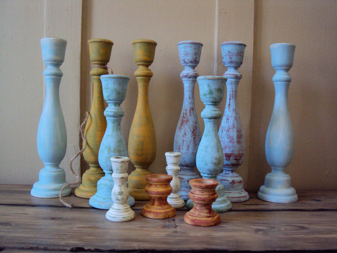 Tiny Shabby Distressed Candlesticks Set of 4 Little Chime - Etsy