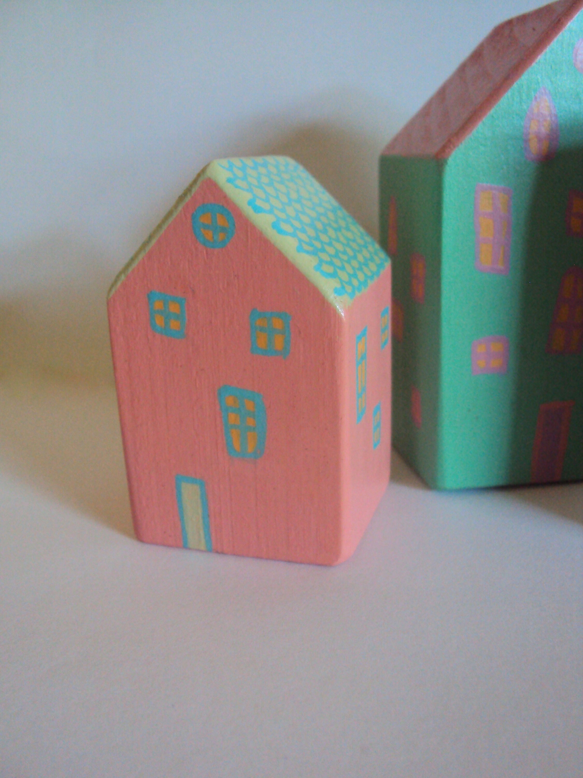 Colorful Miniature Houses Pastel Folk Cottages Tiny Wooden - Etsy