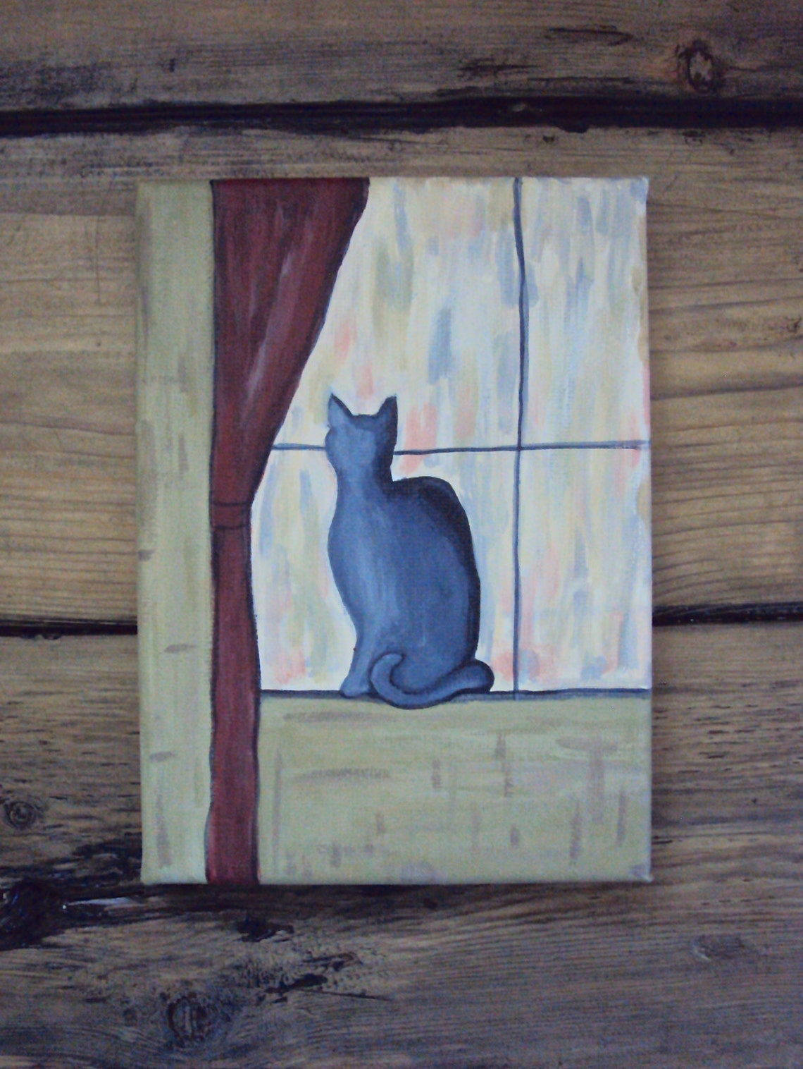 Kitty in Window Original Acrylic Painting - Cat Lover Gift - Minimal ...