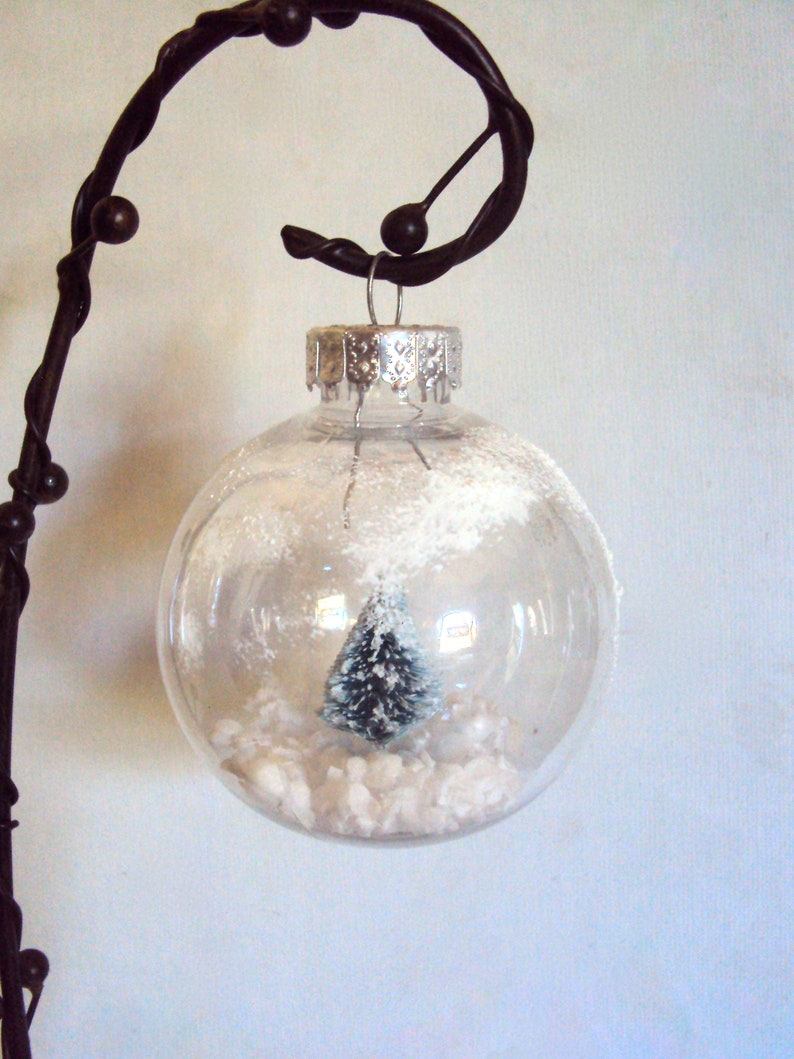 Frosted Snow Globe Tree Ornament - White Winter Orb - Rustic Woodland ...