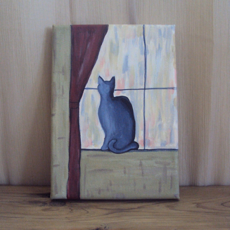 Kitty in Window Original Acrylic Painting - Cat Lover Gift - Minimal ...
