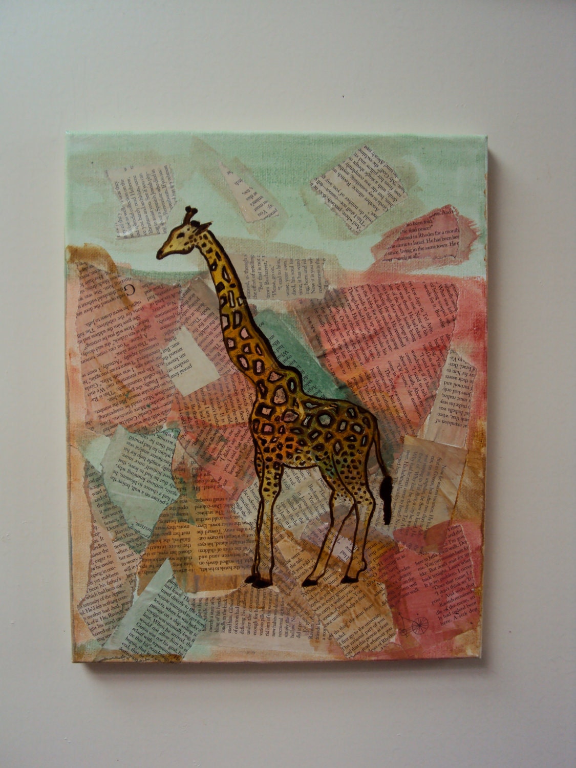 Pastel Giraffe Collage - Whimsical Nursery Art - Pastel Newsprint Wall ...