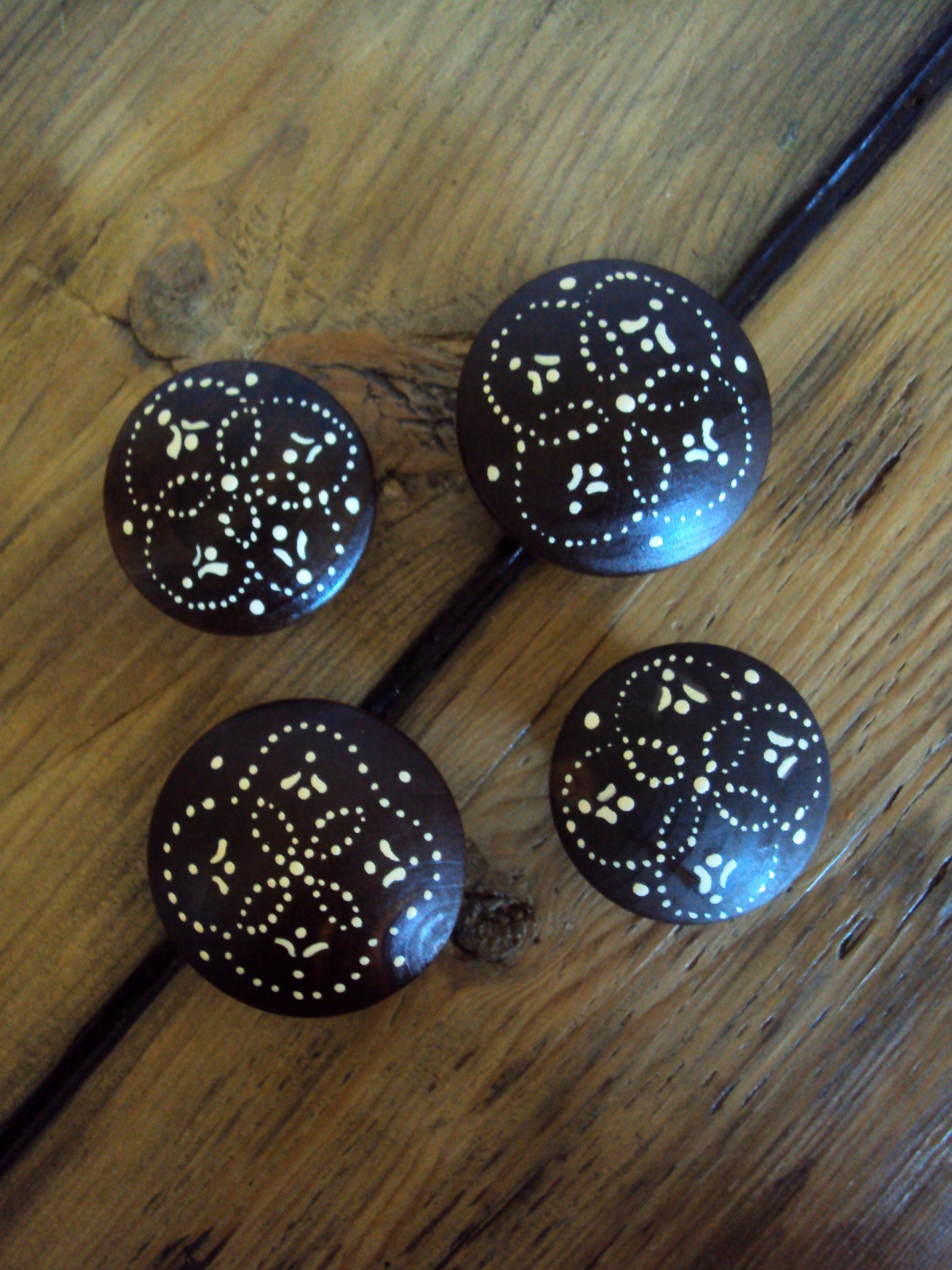 Set of Two Bohemian Knobs Brown White Wood Cabinet | Etsy