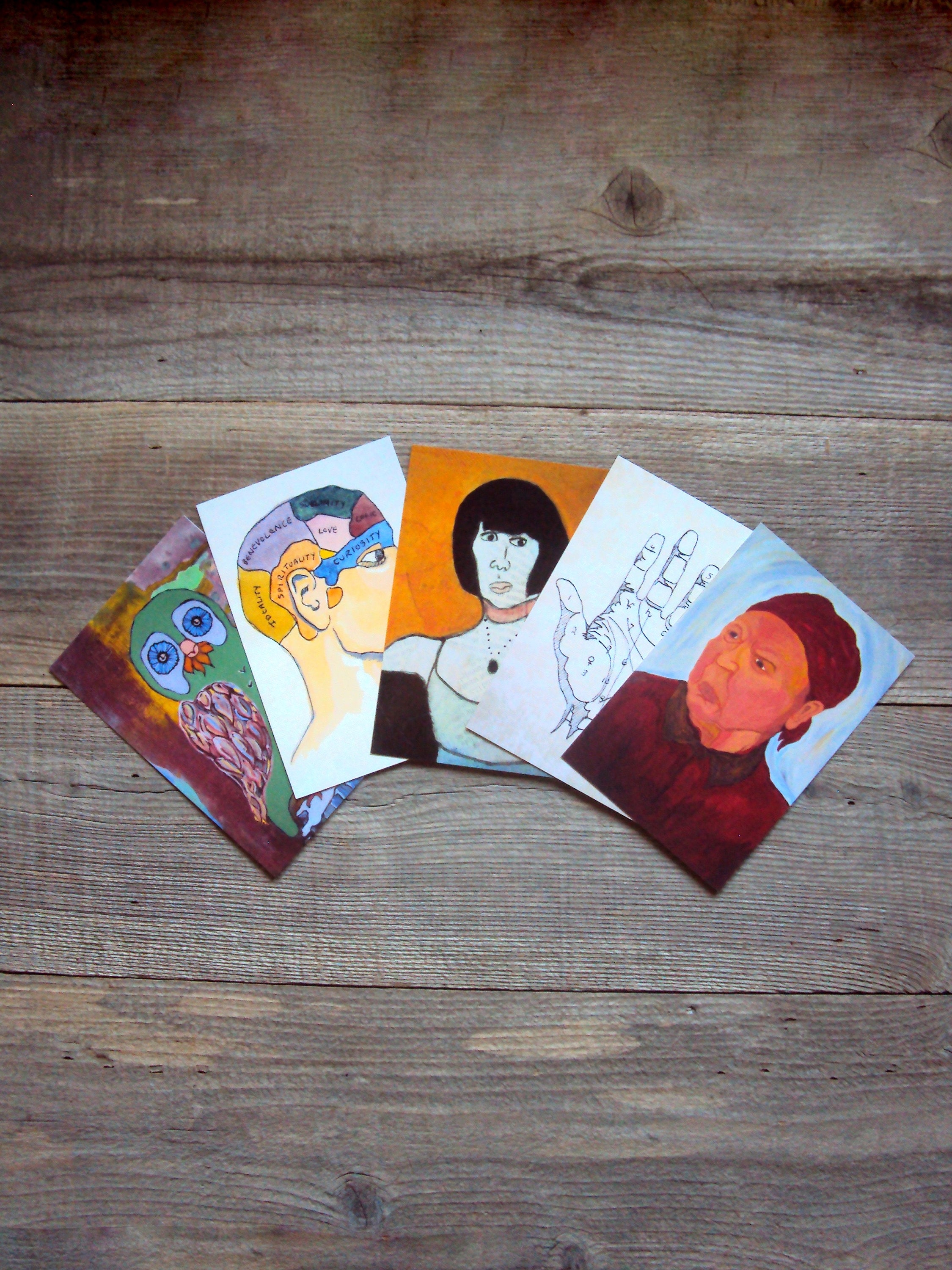 Set of Five Postcards - Unique Stationary - Bright Art Cards - Colorful ...