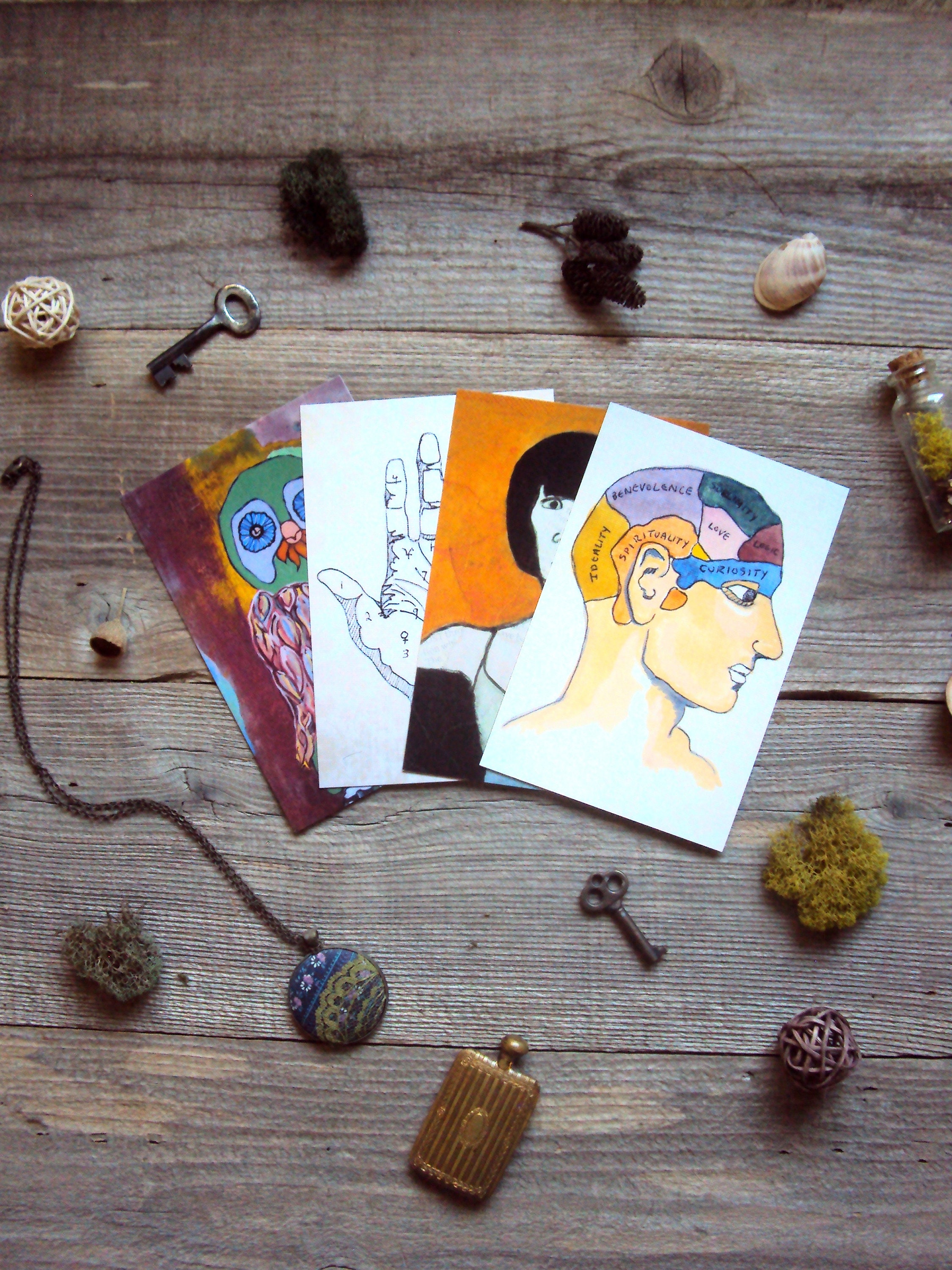 Set of Four Postcards Unique Stationary Bohemian Art Cards | Etsy