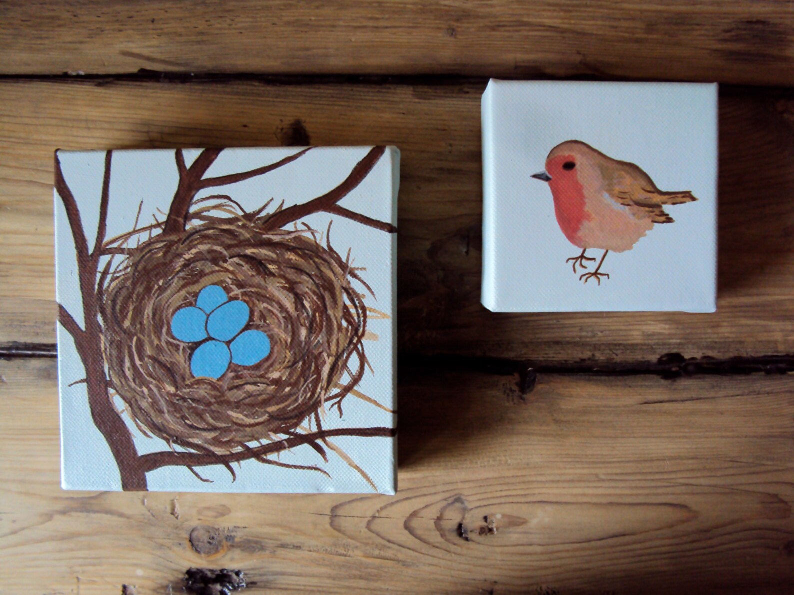 Original Robin Painting on Canvas Bird Lover Gift Rustic - Etsy