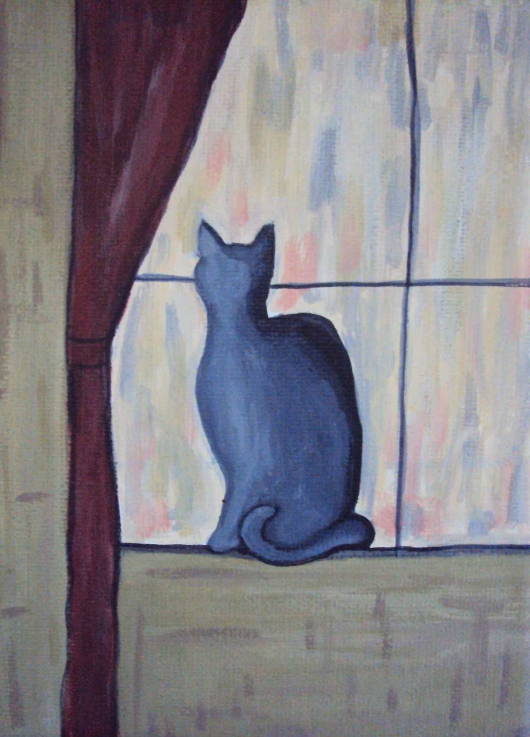 Kitty in Window Original Acrylic Painting - Cat Lover Gift - Minimal ...