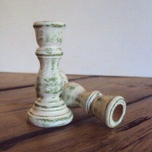 Little Shabby Cottage Chic Distressed Candlesticks Two Tiny Chime ...