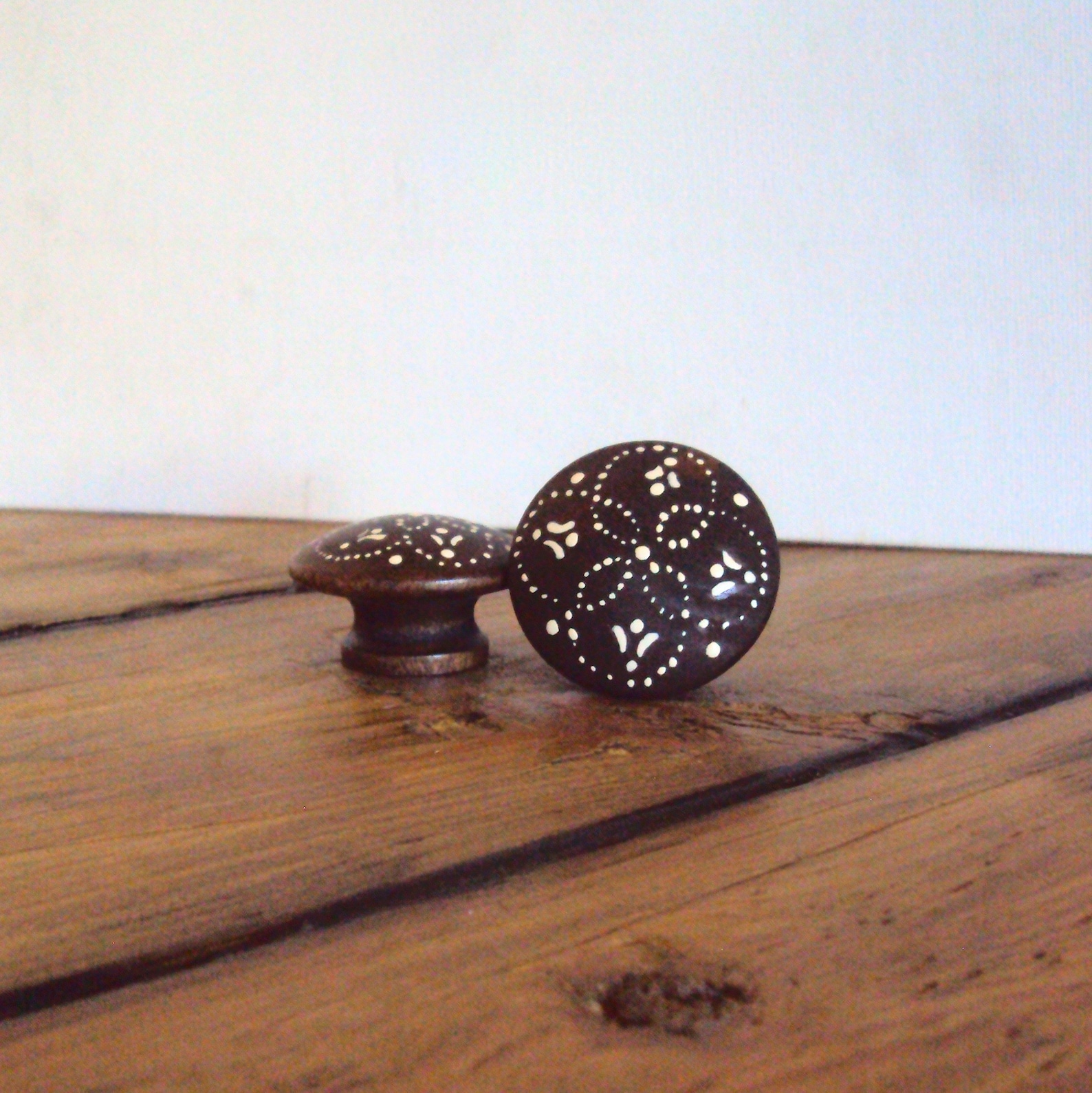 Set of Two Bohemian Knobs Brown White Wood Cabinet - Etsy