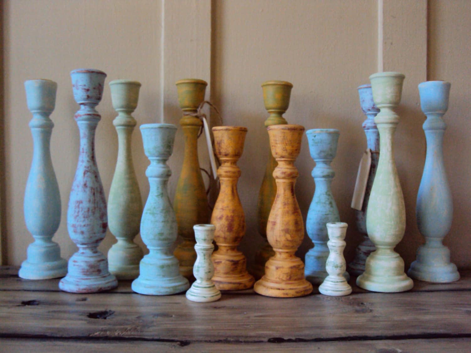 Pair of Primitive Wood Candlesticks Country Farmhouse Table | Etsy