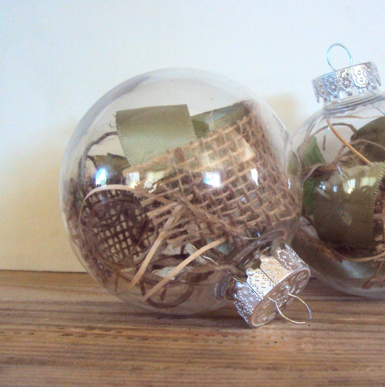 Holiday Burlap Ball Ornaments - Rustic Farmhouse Shatterproof Christmas ...