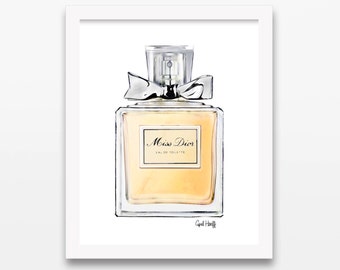 Miss Dior Perfume Drawing Print Pen and Ink with Watercolor