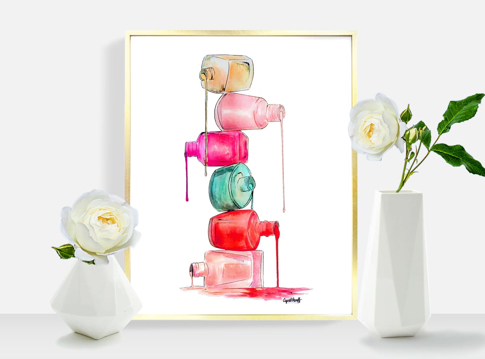 Nail Polish Art Print Nailpolish Wall Art Makeup Watercolor - Etsy