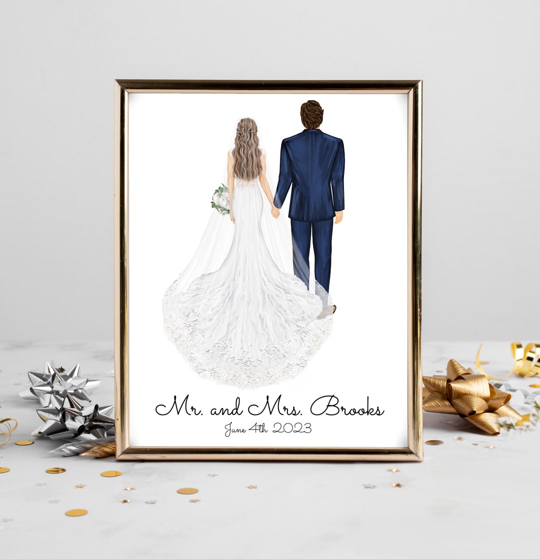 Personalized Bride and Groom Portrait Art DIGITAL | 2025 Custom Wedding ...