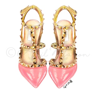 Pink Heels PRINT | Fashion Illustration, BFF Gift, Couture Flats ...