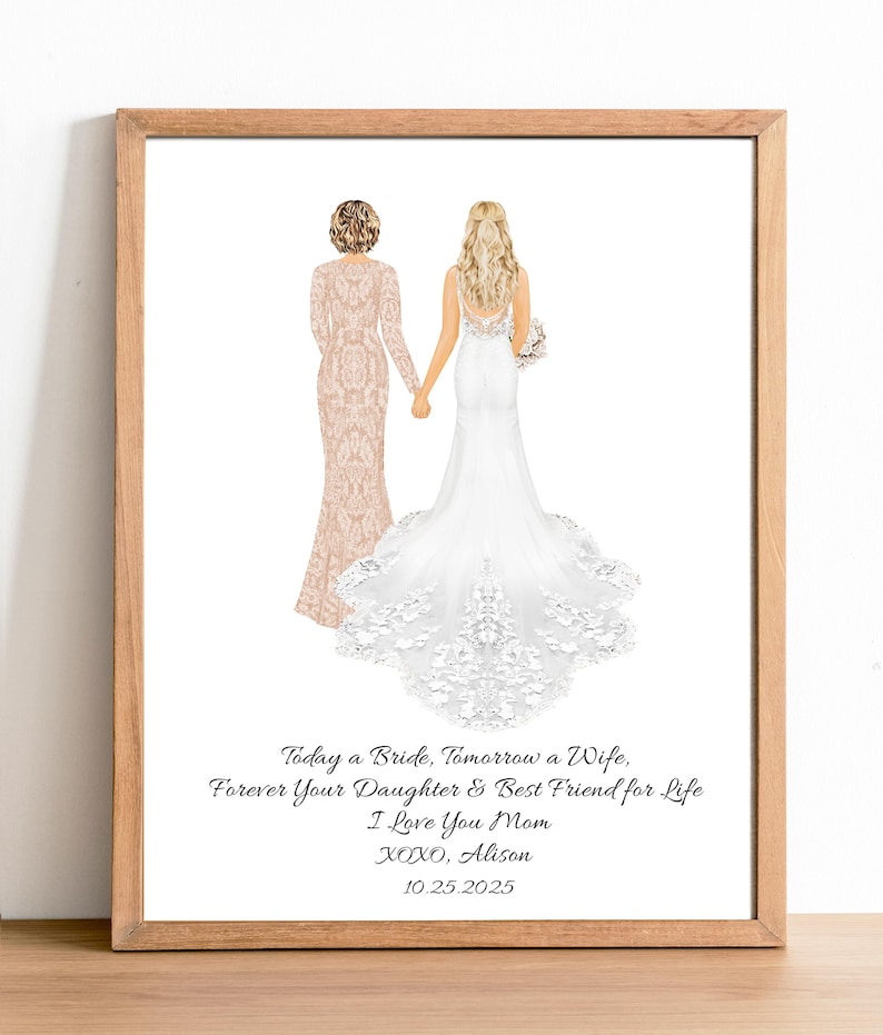 Custom Bride Mother Portrait Print | Personalized Wedding Art (digital ...