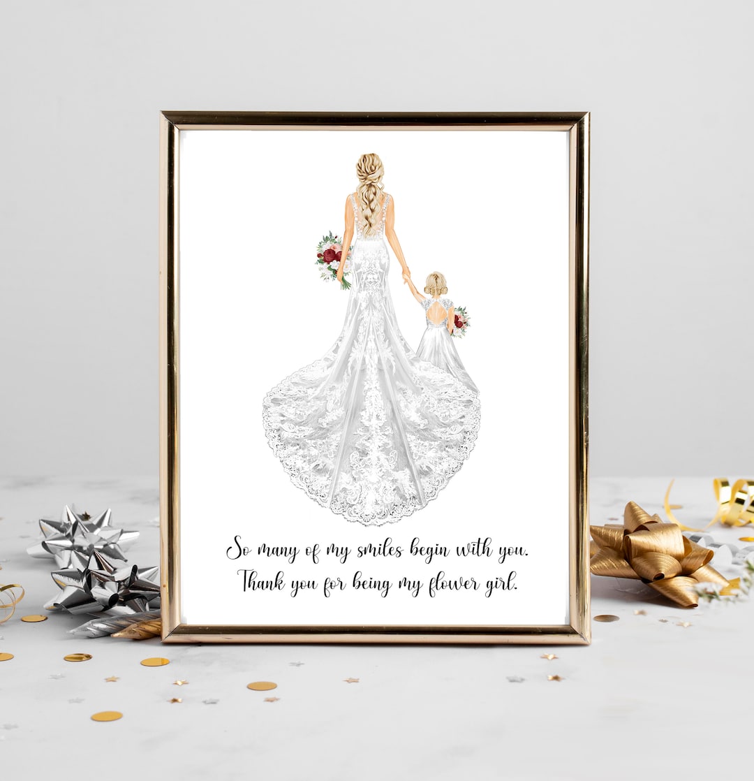 Personalized Bride and Flower Girl Portrait Art DIGITAL | Bride Custom ...