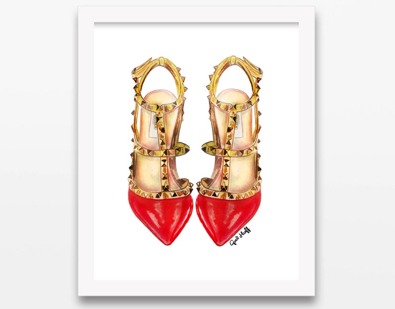 Red Heels Print | Digital Wall Art, Fashion Illustration, Watercolor ...